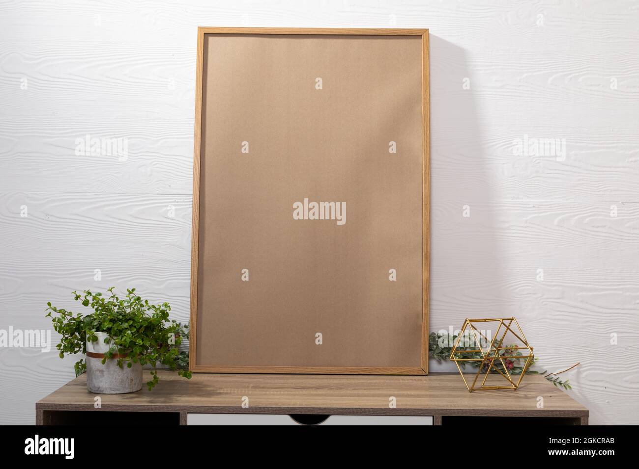 Composition of brown card in frame with copy space and decorations on ...