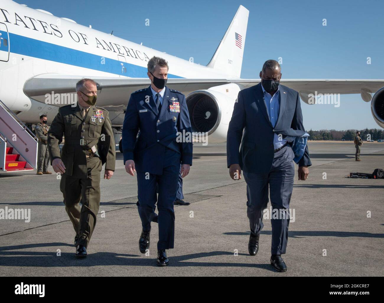 Secretary of Defense Lloyd J. Austin III, speaks with U.S. Air Force Lt ...