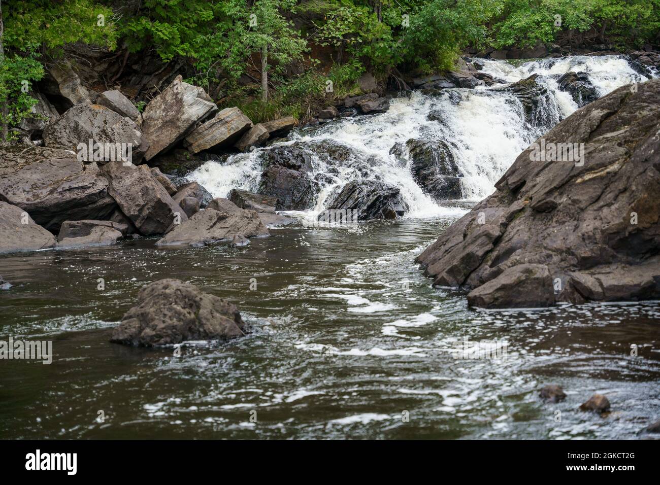 Flowing waterfall in Egan Chutes Provincial Park, Canada Stock Photo ...