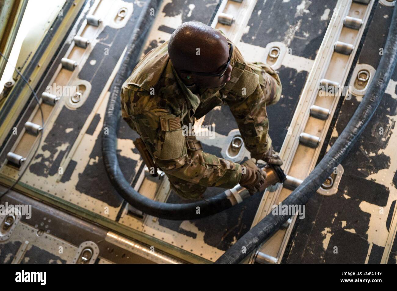 A U.S. Airman from the 379th Expeditionary Logistics Readiness Squadron ...