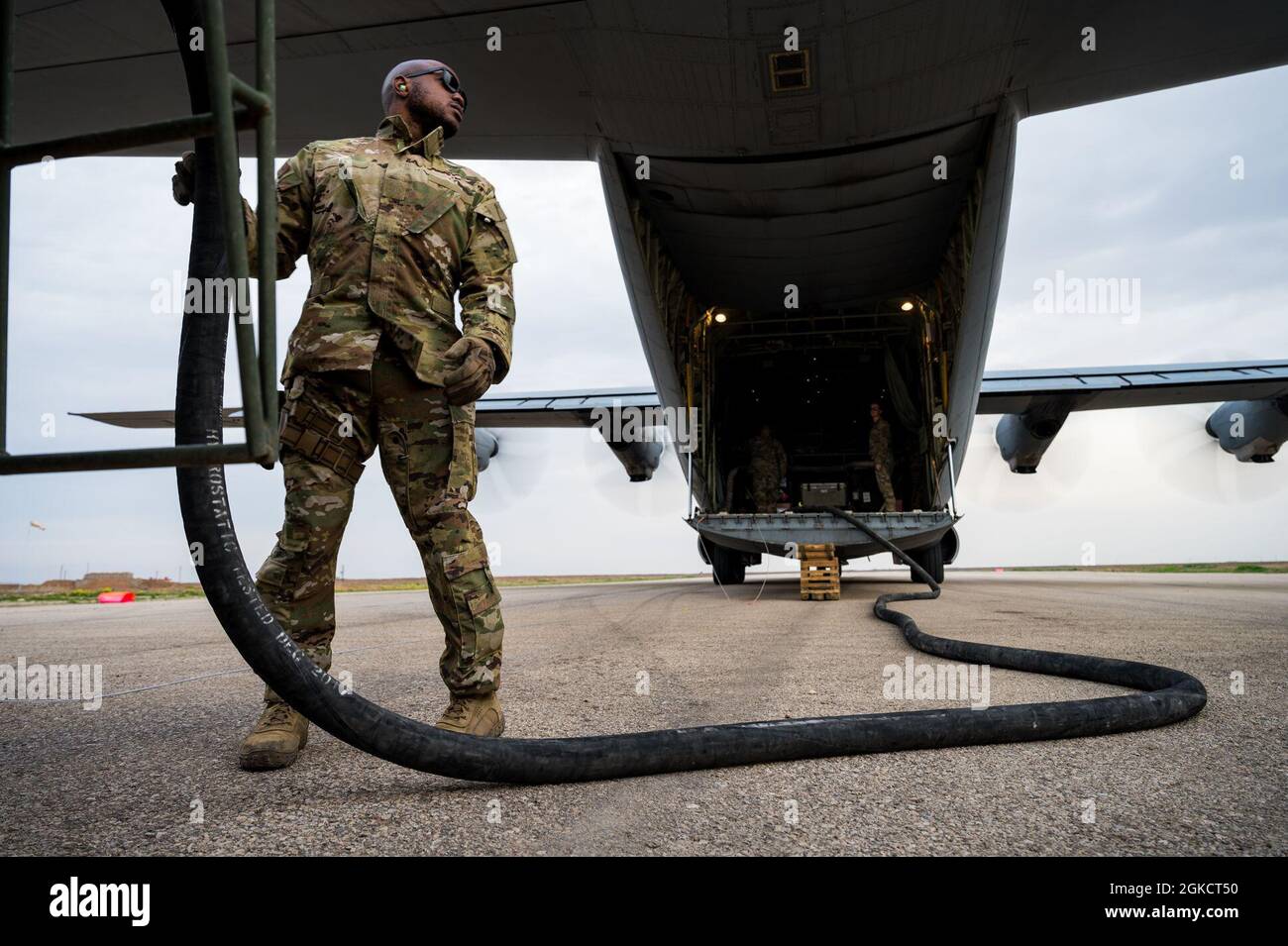 A U.S. Airman from the 379th Expeditionary Logistics Readiness Squadron ...