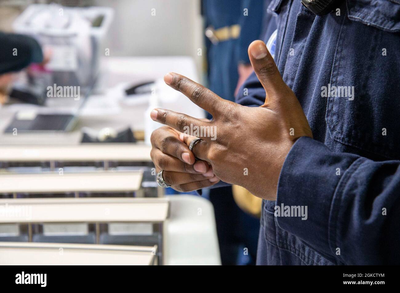 SAN DIEGO (March 15, 2021) Lt. Xavier Pierce from Reaford, N.C., puts ...