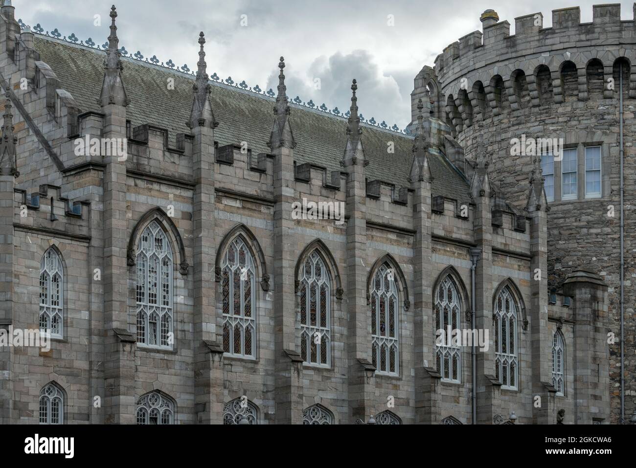 Image of a facade with windows of Dublin Castle with a tower in the ...