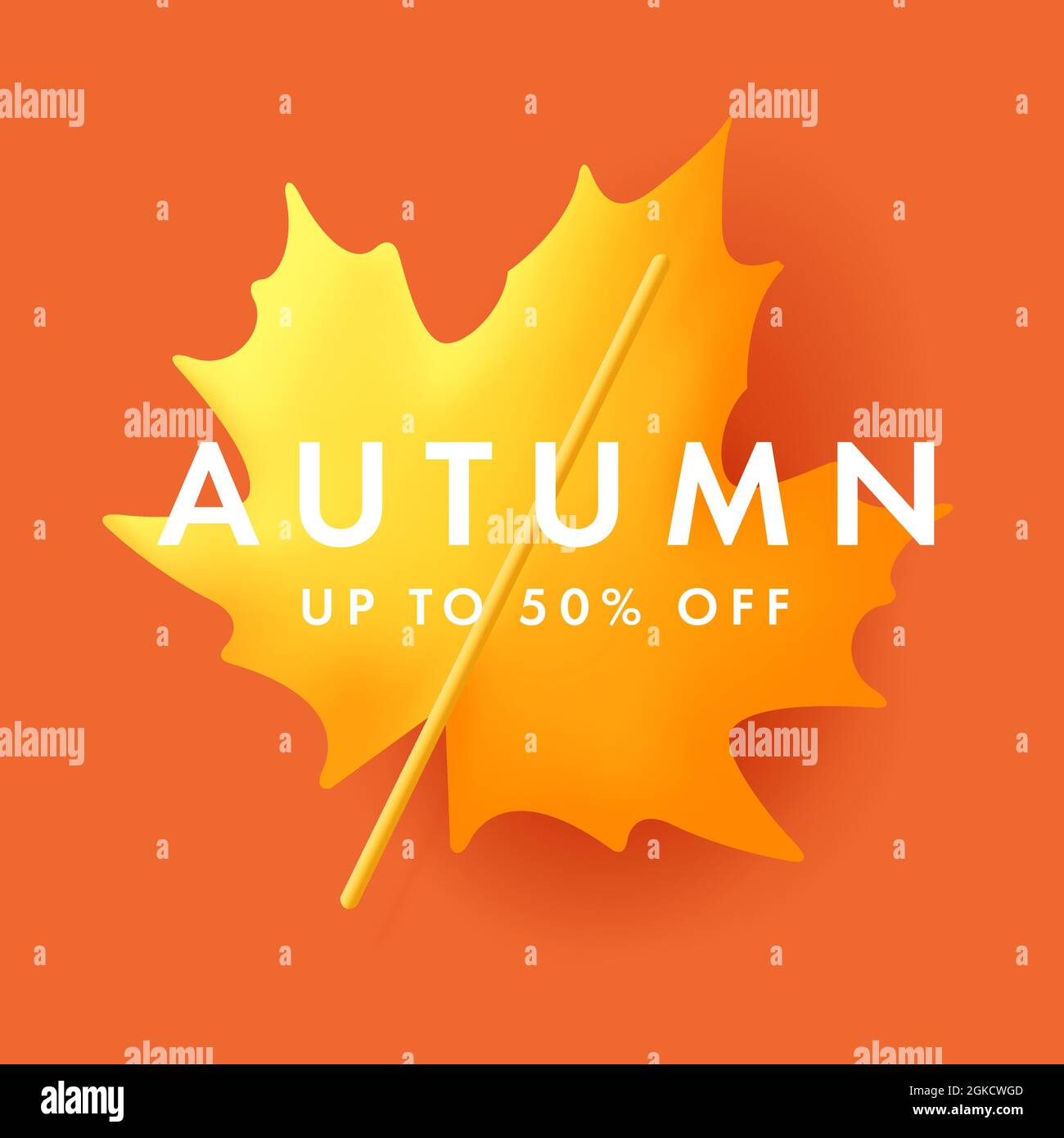 Card or banner with 3d illustration of maple leaf with discount promo ...