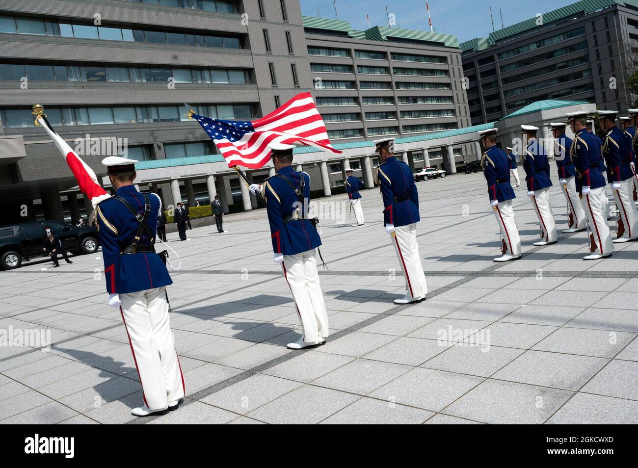 Secretary of Defense Lloyd J. Austin III is welcomed in an honor cordon ...