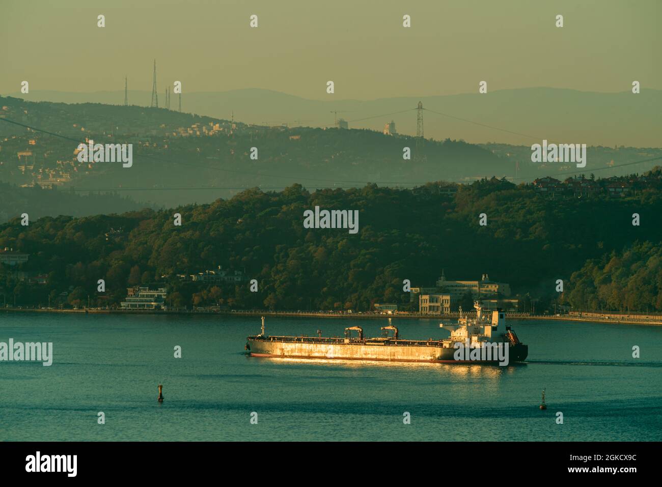 oil tanker making the maritime voyage of the bosphorus from the Black ...