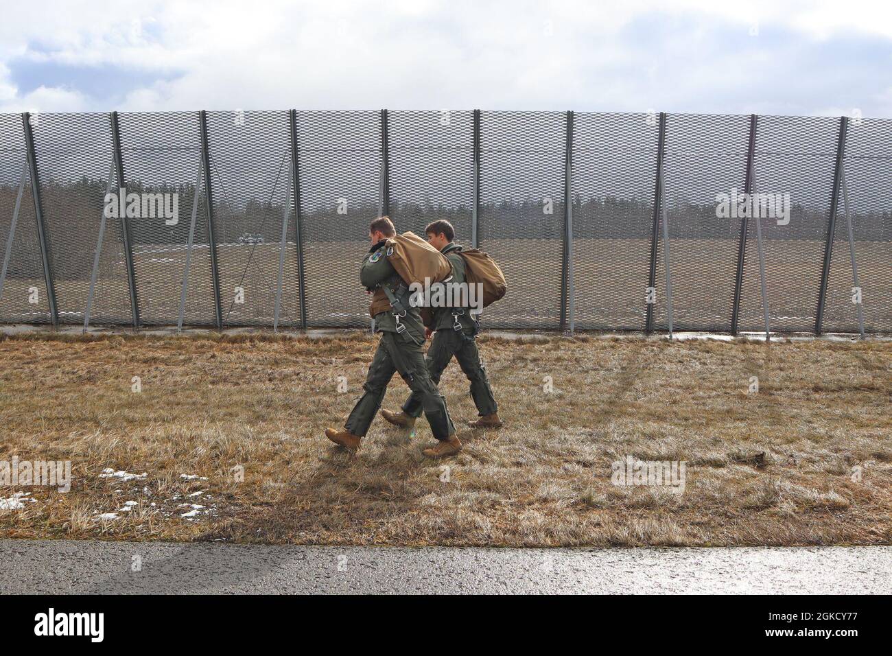 Aircrew assigned to the 48th Fighter Wing return from a sortie during ...