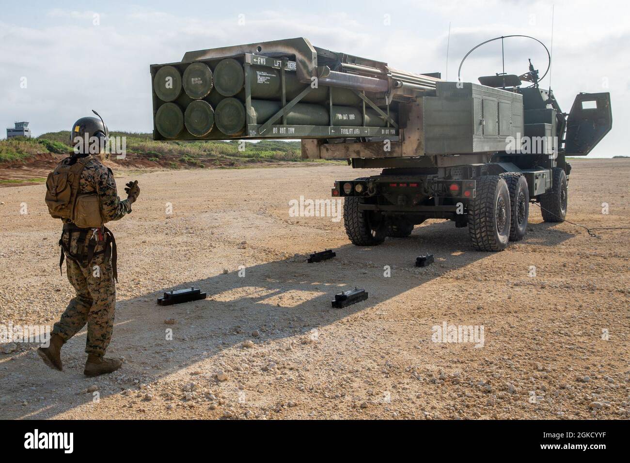 U.S. Marine Corps Cpl. Marqus Hunt, a High Mobility Artillery Rocket ...