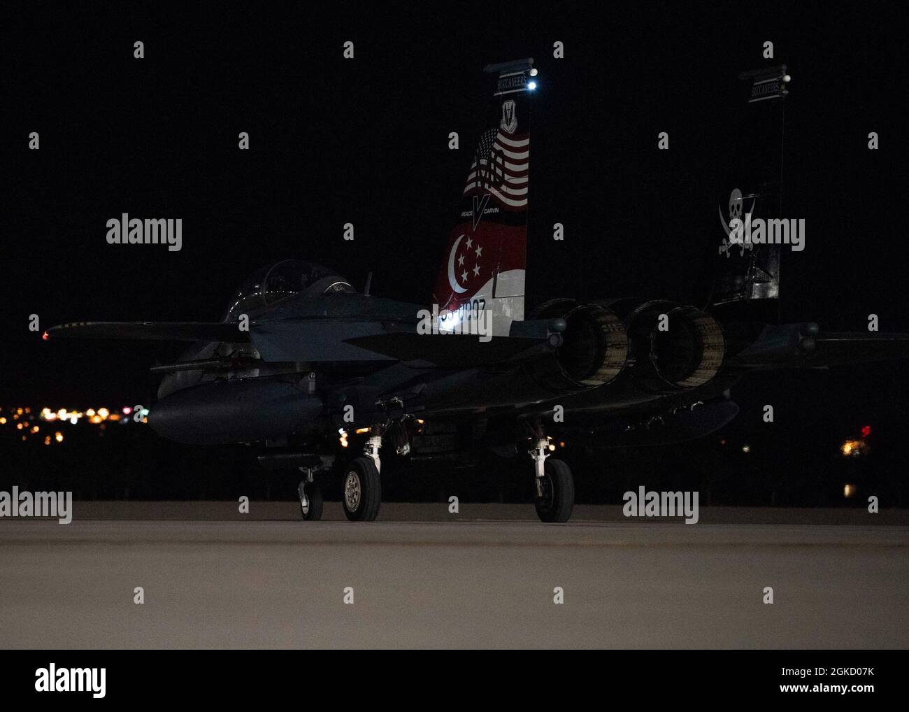 An F-15SG Strike Eagle assigned to the 428th Fighter Squadron taxis ...