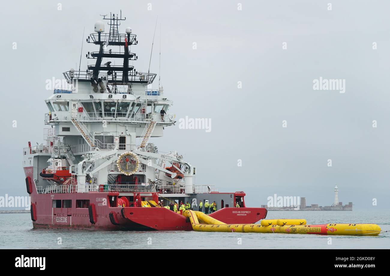 A giant inflatable counter-pollution kit named the Current Buster 6 is ...