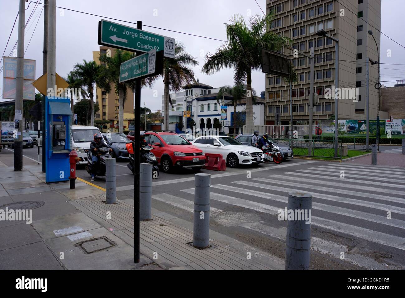 Lima, Peru - August 08, 2021: Traffic at stop sign and crosswalk Stock ...