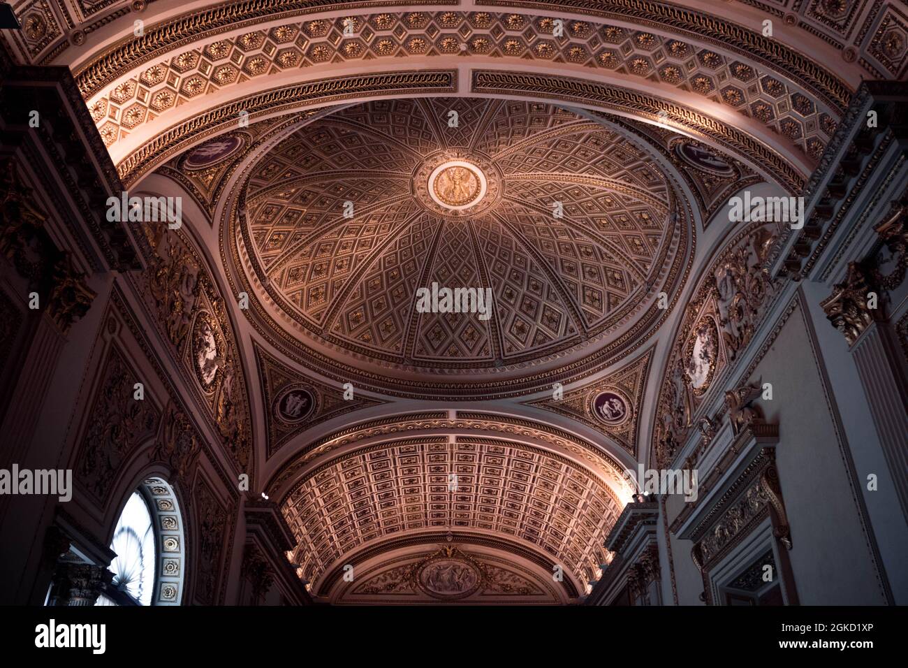 Golden colour beautiful decorated museum ceiling in Italy Stock Photo ...