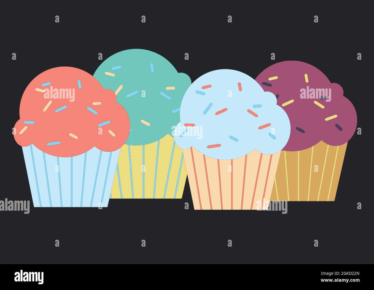 Digitally generated image of multiple cupcake icons against black ...