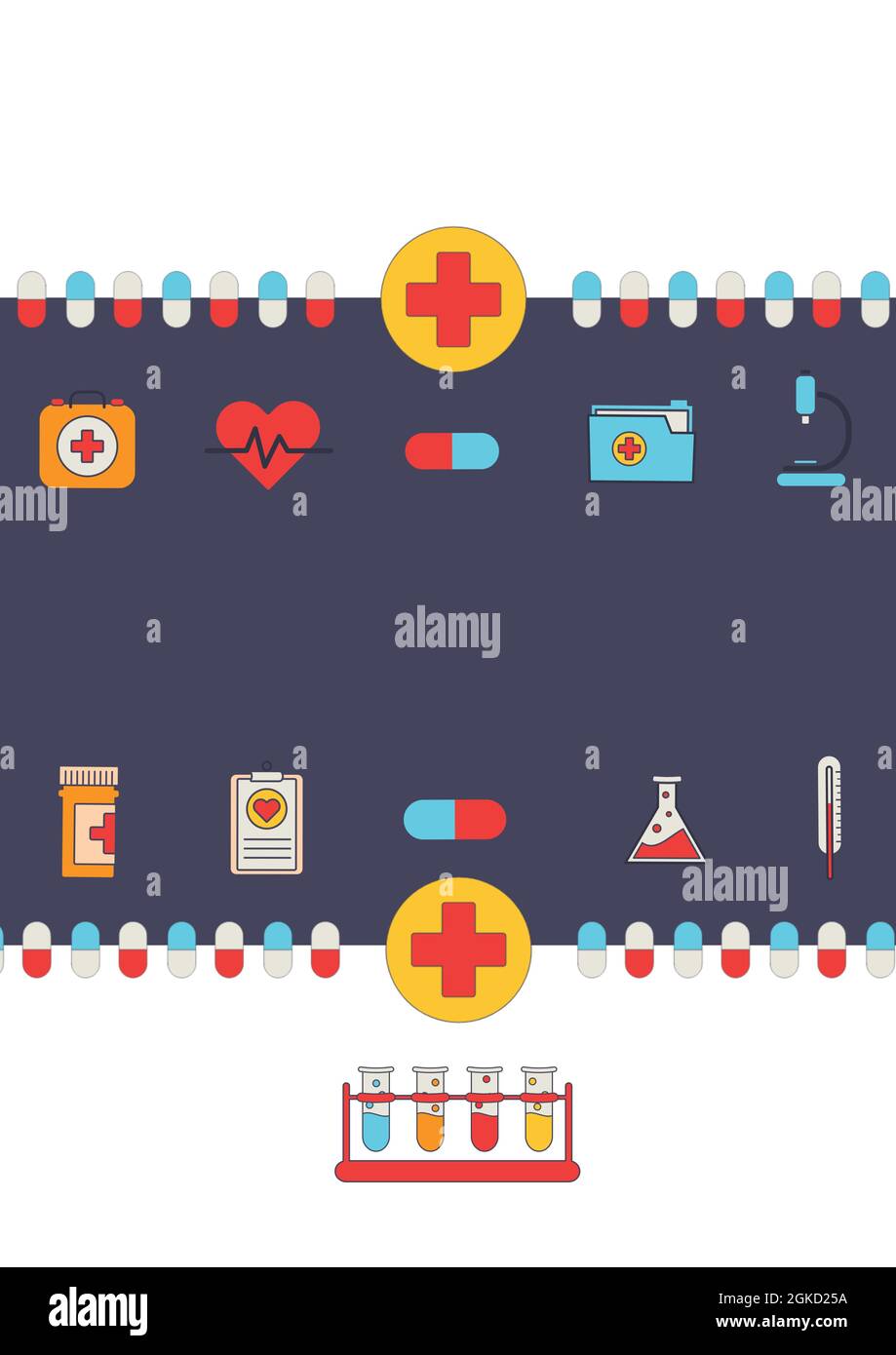 Digitally generated image of medical concept icons with copy space on ...