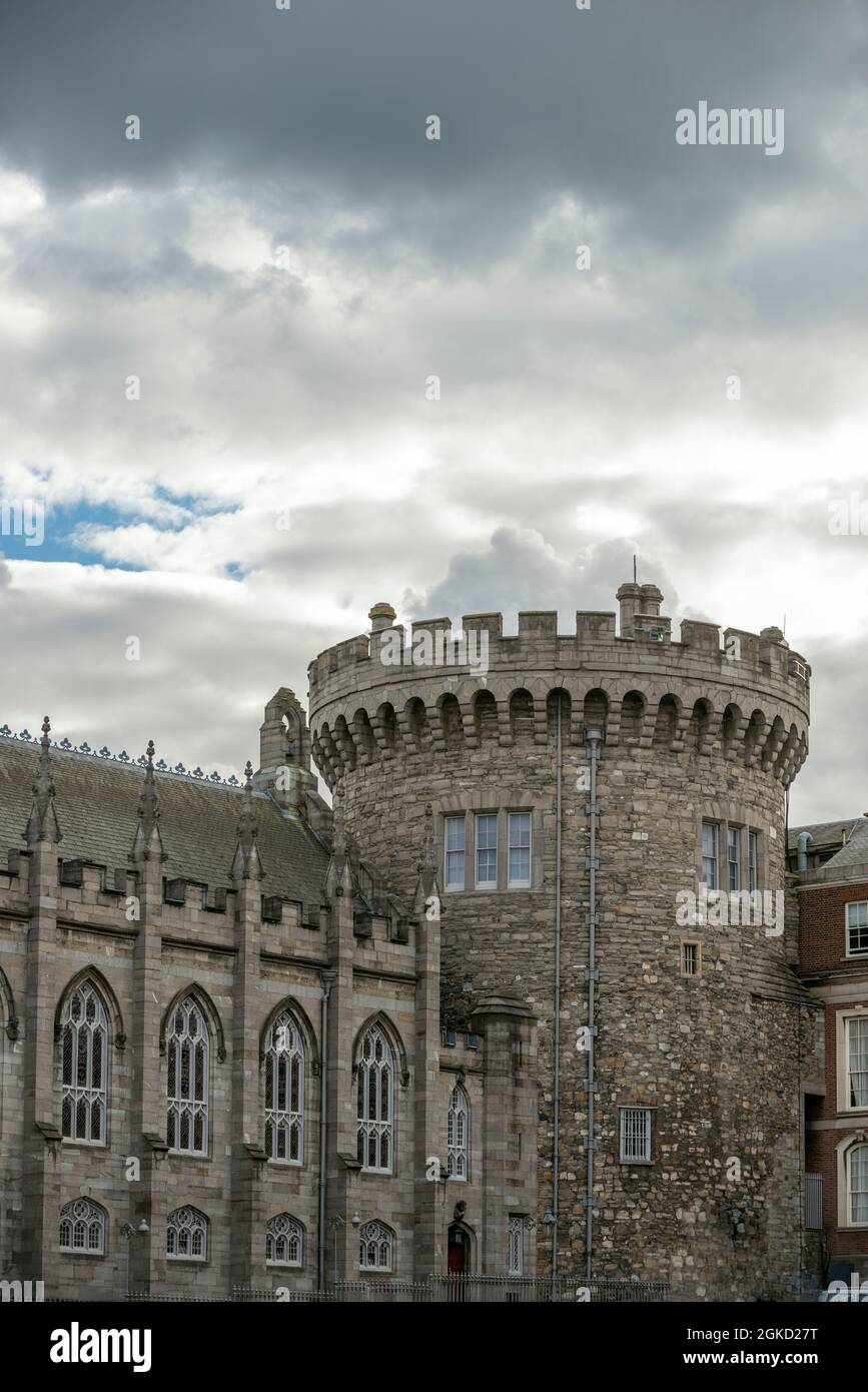 Neo-Gothic facade and tower of Dublin Castle in the Republic of Ireland ...