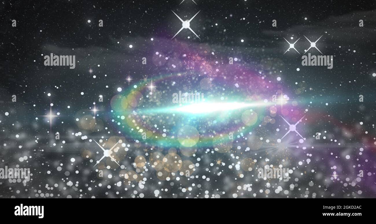 Image of multiple white stars glowing over prism with glowing light ...