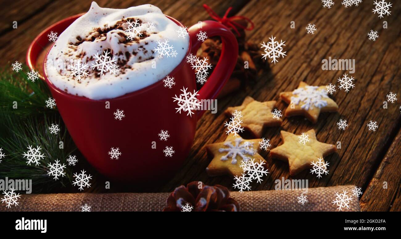 Image of mug of hot chocolate with snowflakes Stock Photo - Alamy