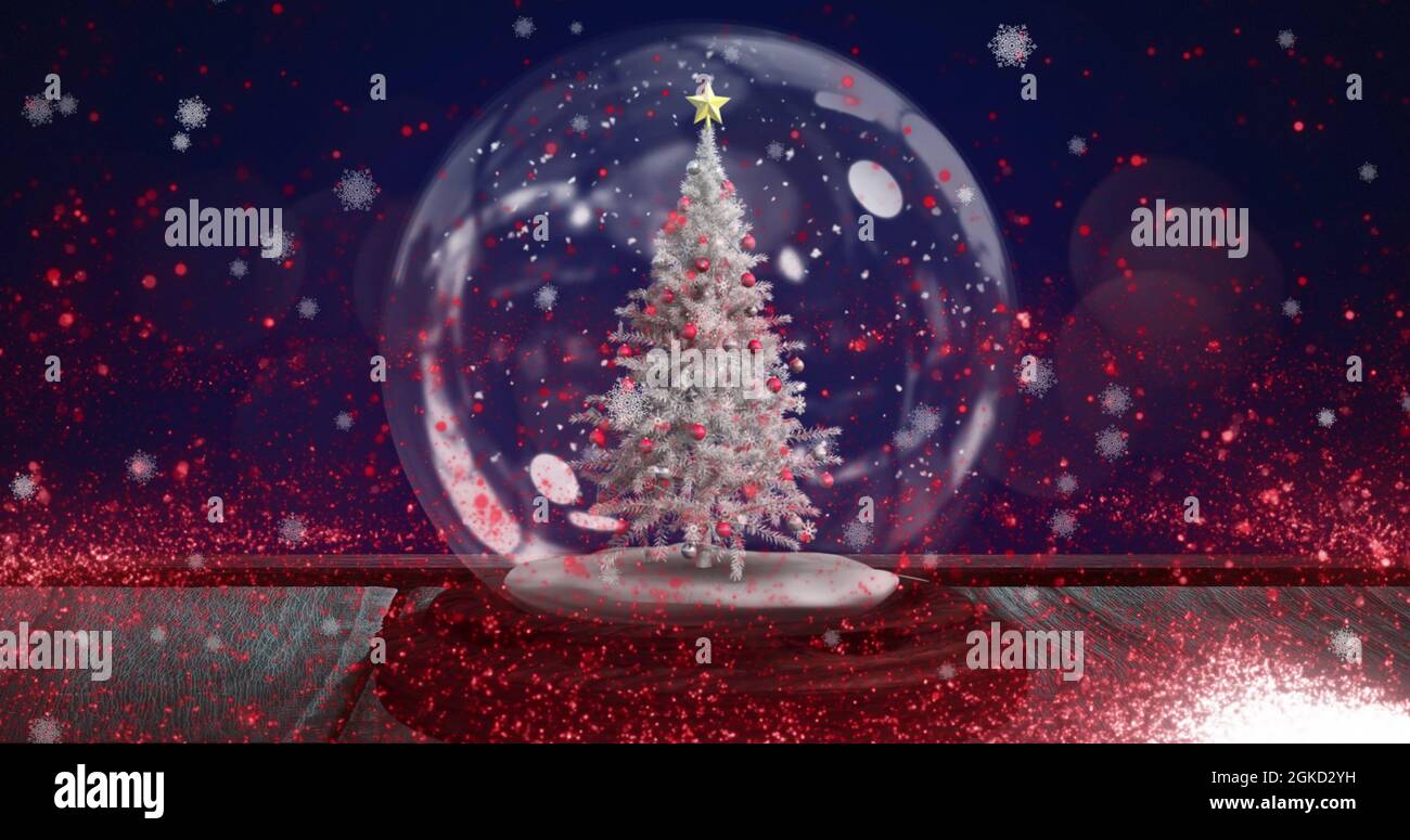 Digital image of shooting star spinning around christmas tree in snow ...