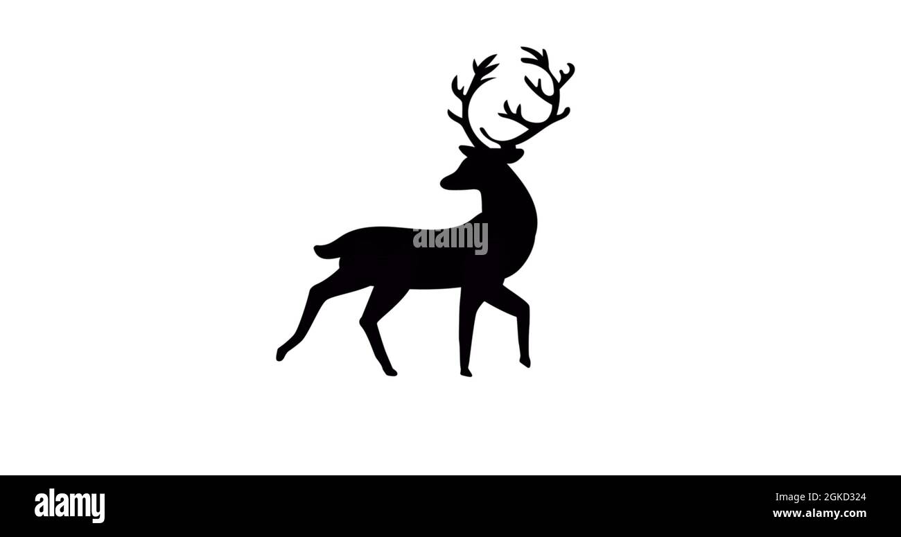 Image of black silhouette of reindeer walking on white background Stock ...