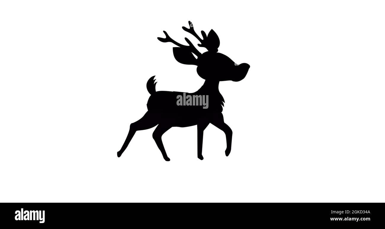 Image of black silhouette of reindeer walking on white background Stock ...