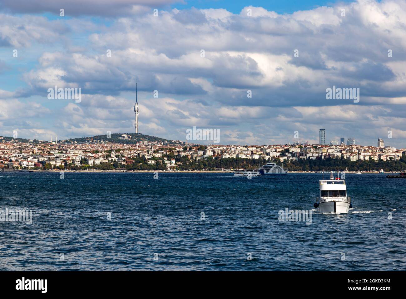 The Bosporus strait with sea traffic, ships and boats in Istanbul ...