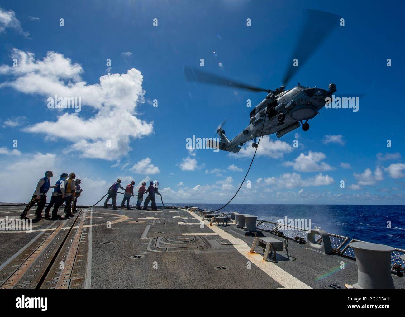 PACIFIC OCEAN (March 17, 2021) U.S. Sailors simulate sending fuel to an ...