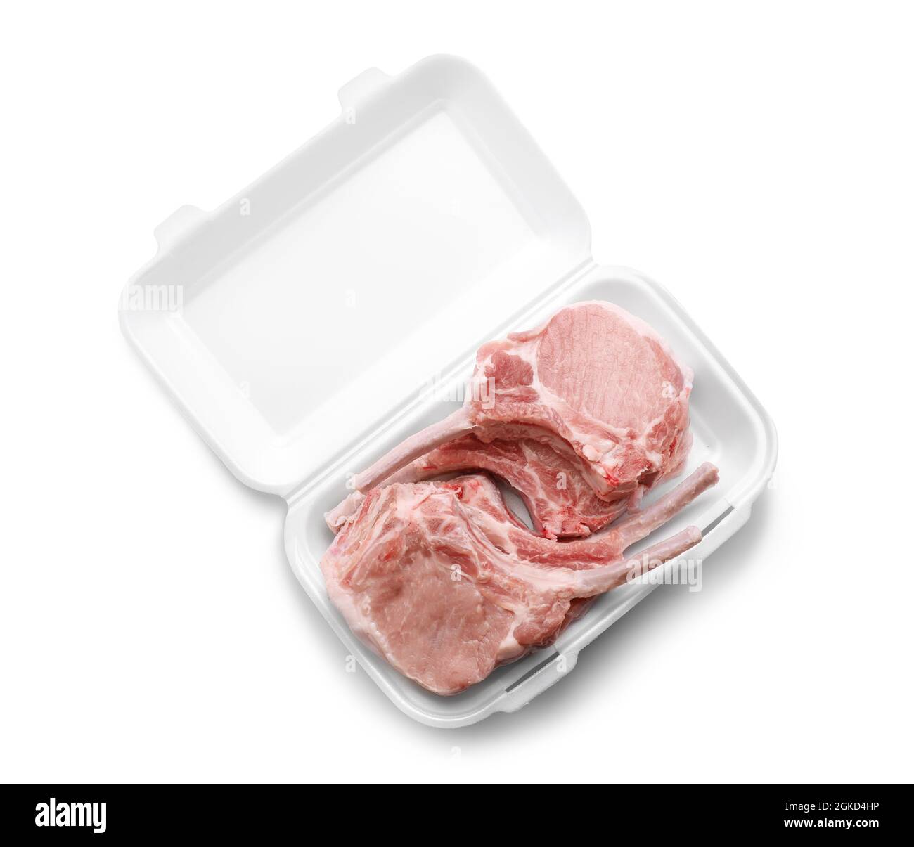 Raw ribs in container on white background Stock Photo - Alamy