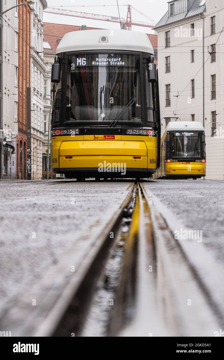 Two trams at the terminus Stock Photo - Alamy