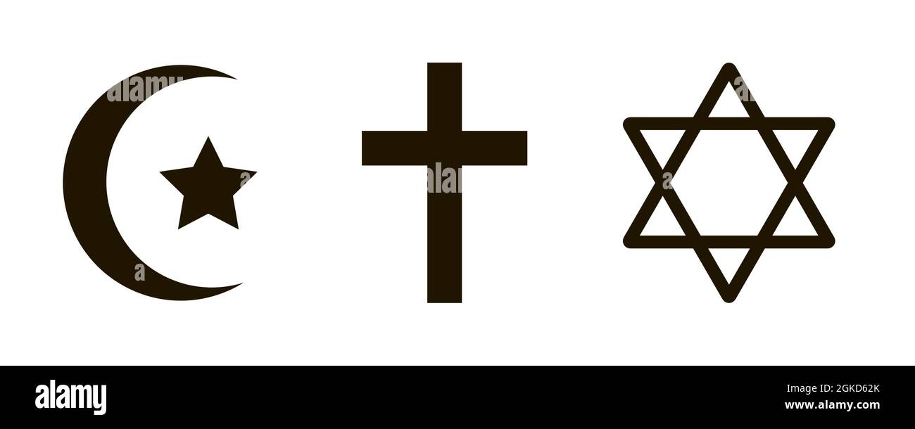 Symbols of the three world religions - Judaism, Christianity and Islam ...