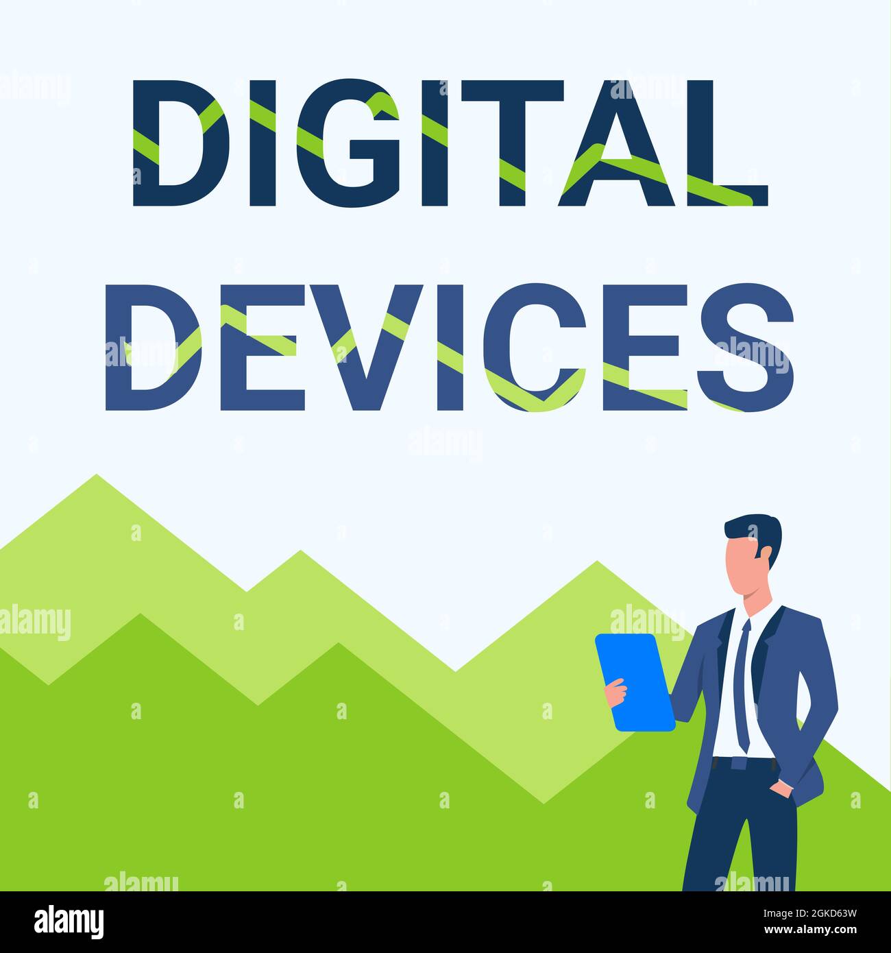 Text caption presenting Digital Devices. Business overview physical ...