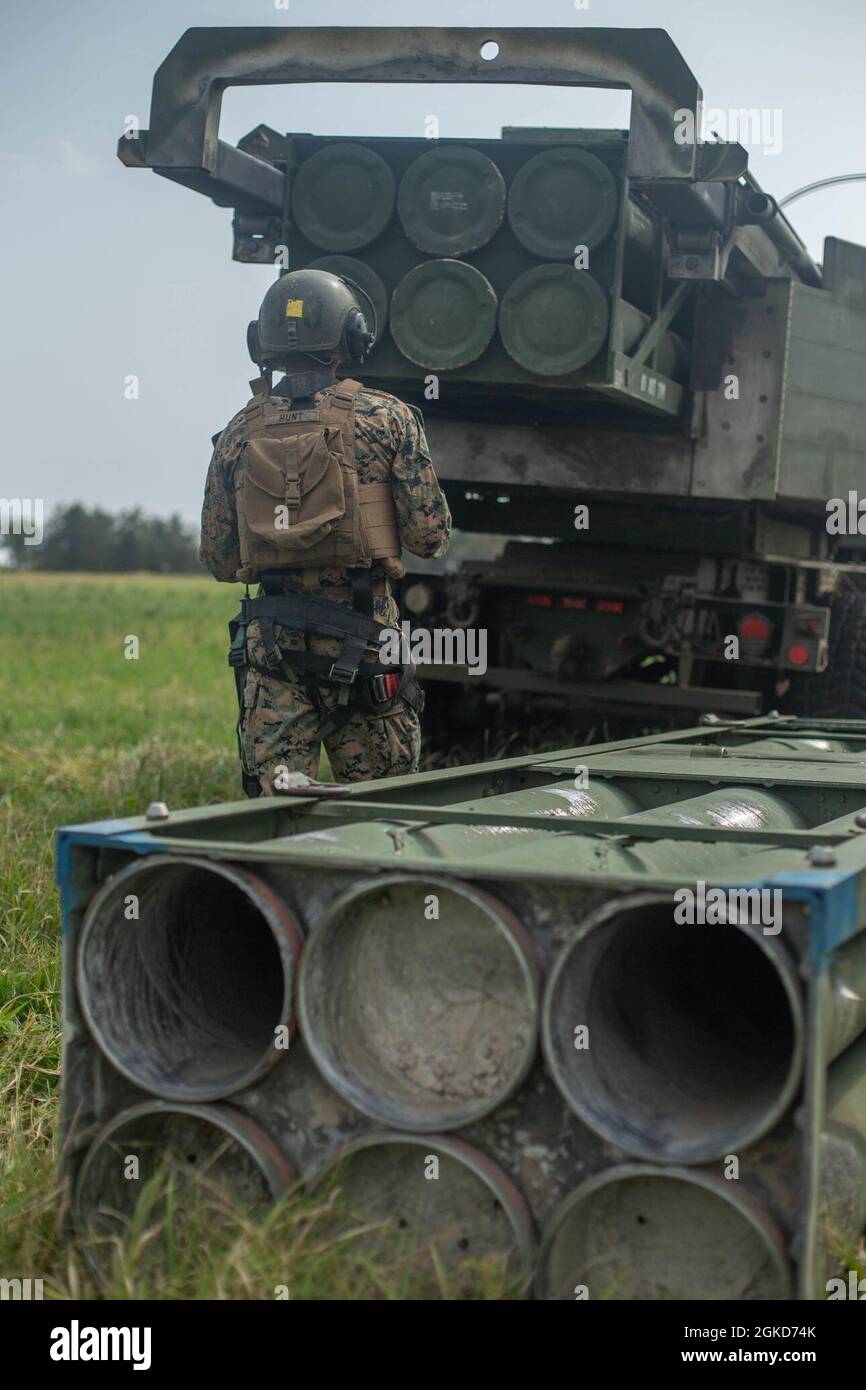 U.S. Marine Corps Cpl. Marqus Hunt, a High Mobility Artillery Rocket ...