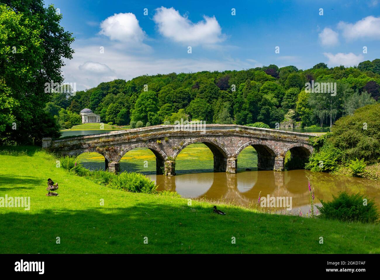 The Palladian bridge and lake in Stourhead Gardens, Wiltshire, England ...