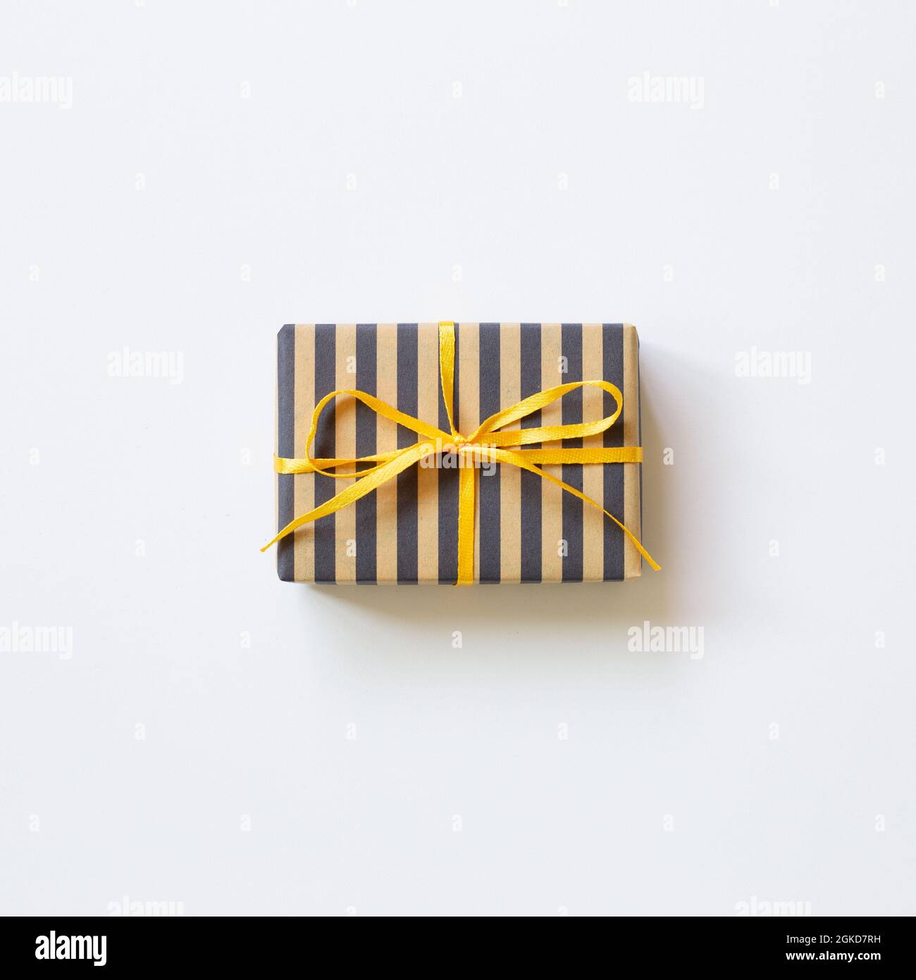 Brown stripe pattern gift box isolated on white background. top view ...