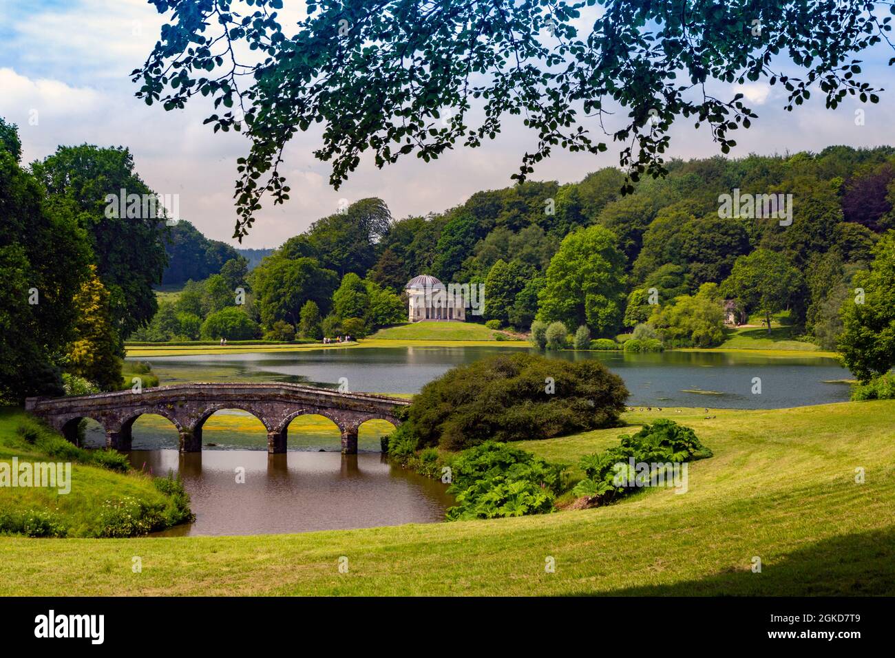 The Pantheon viewed across the lake at Stourhead Gardens, Wiltshire ...