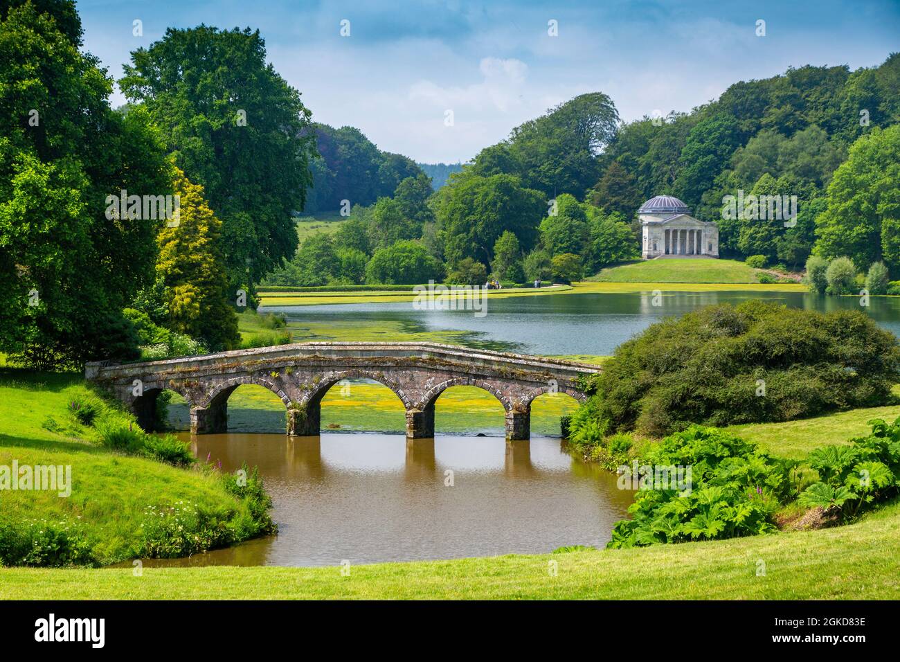 The Pantheon viewed across the lake at Stourhead Gardens, Wiltshire ...
