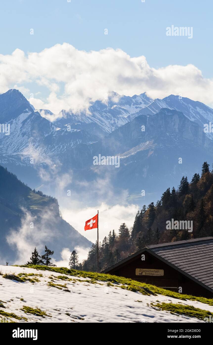 Switzerland flag mountain hi-res stock photography and images - Alamy