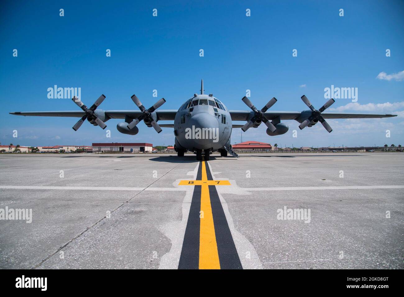 A C-130H Hercules aircraft assigned to the 357th airlift squadron sits ...