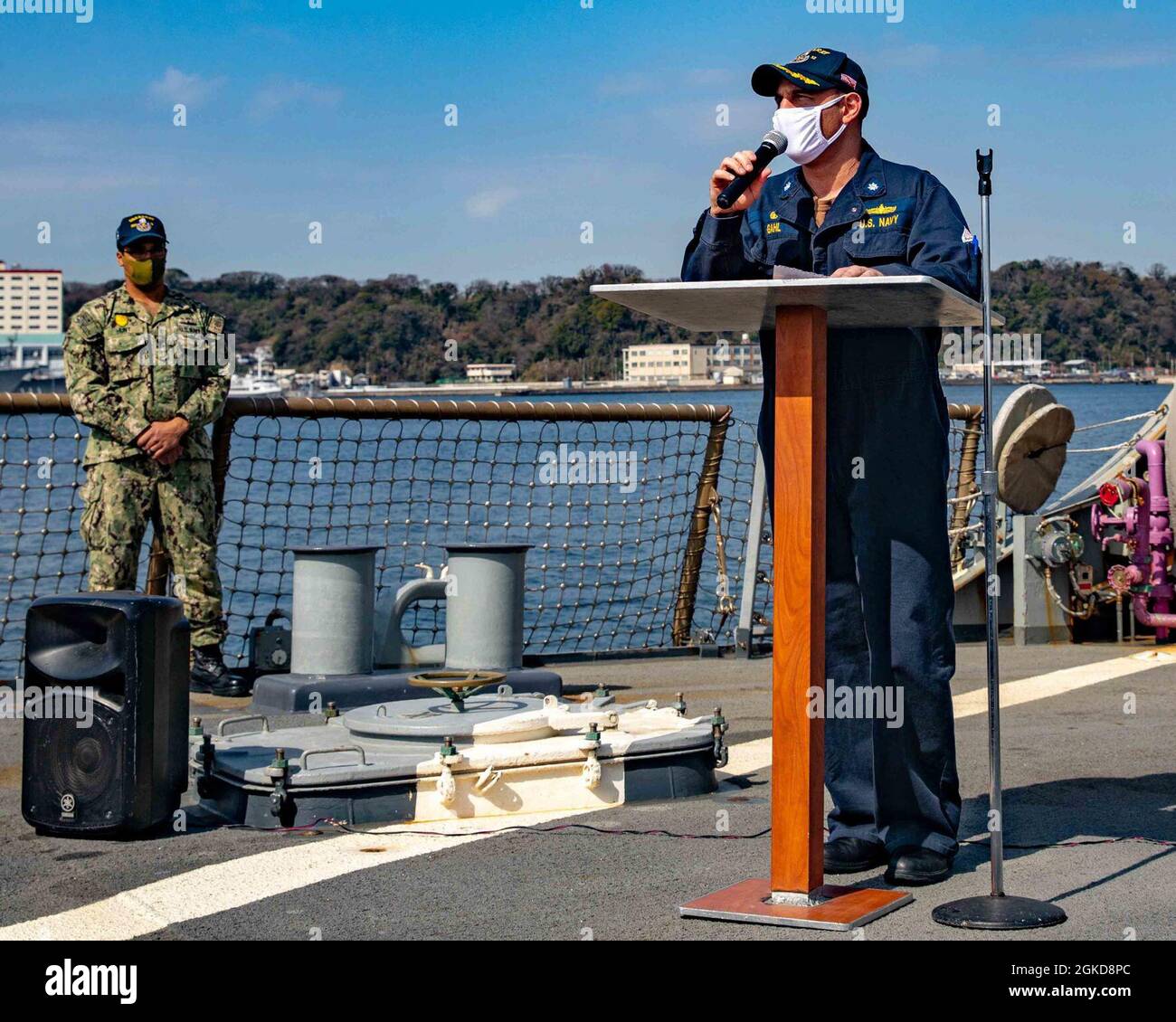 YOKOSUKA, Japan (Mar. 18, 2021) – Cmdr. Chris Gahl, commanding officer ...