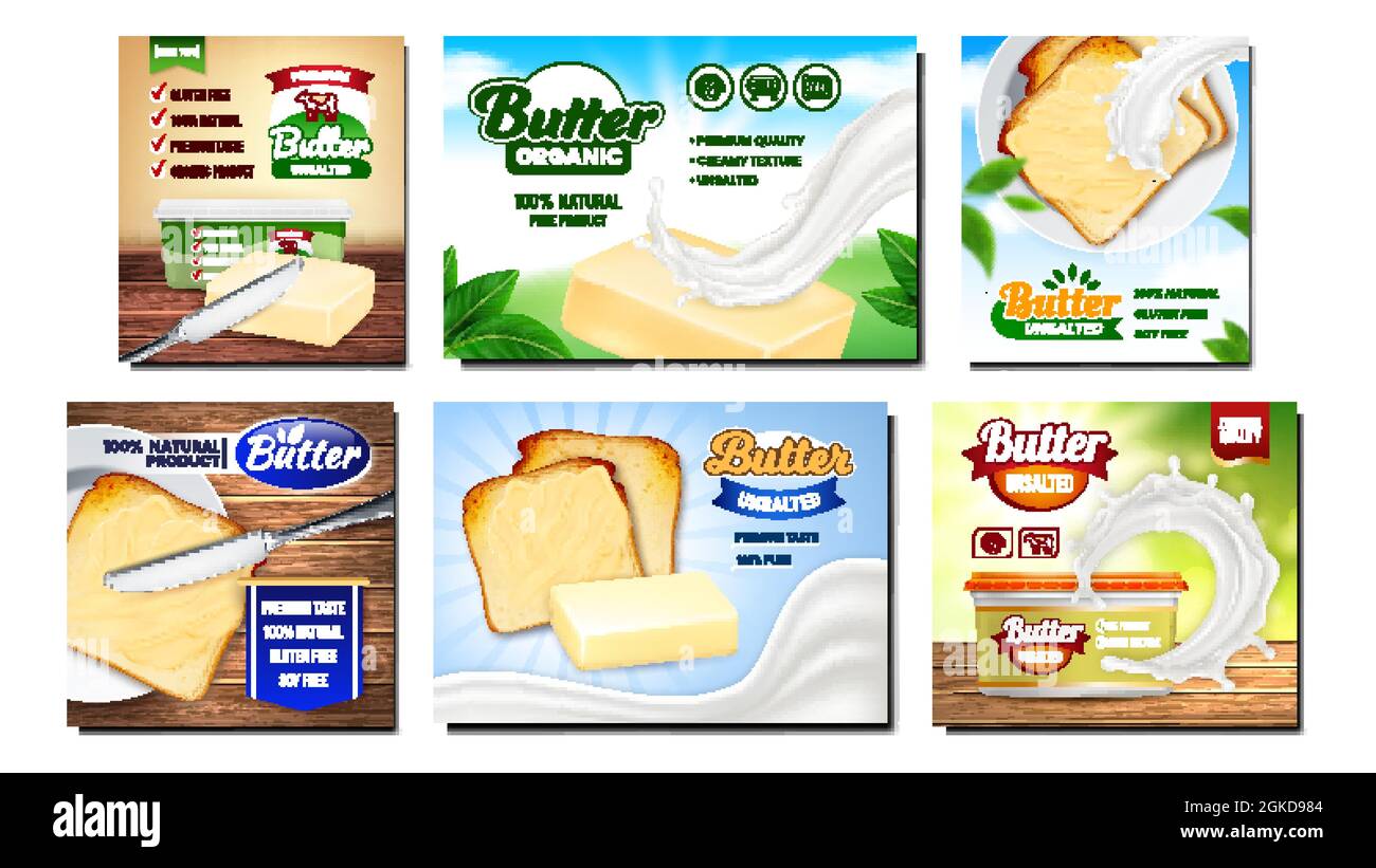 Butter Creative Promotional Posters Set Vector Stock Vector Image & Art ...