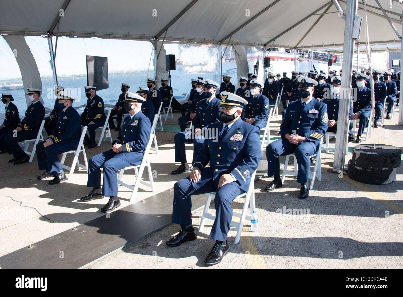 The crew of USCGC Stone (WMSL 758) during a commissioning ceremony at ...