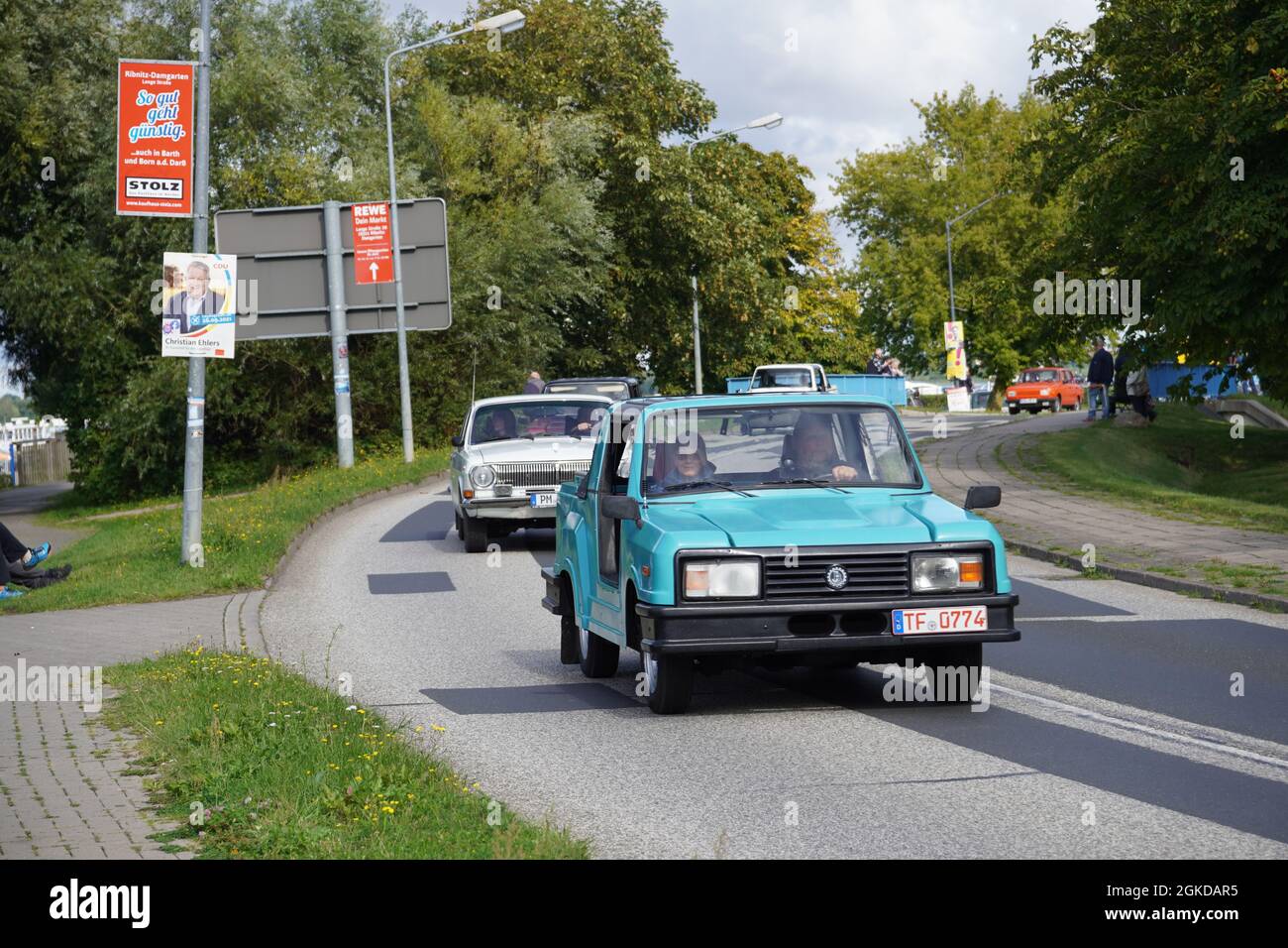 RIBNITZ DAMGARTEN, GERMANY - Aug 27, 2021: A row of vintage retro ...