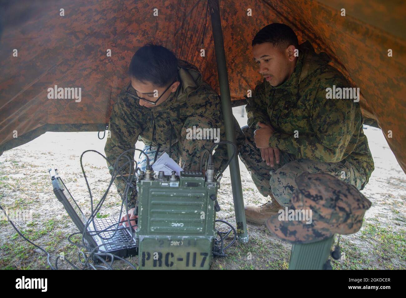 U.S. Marines use a high frequency radio during a HF event on Camp ...