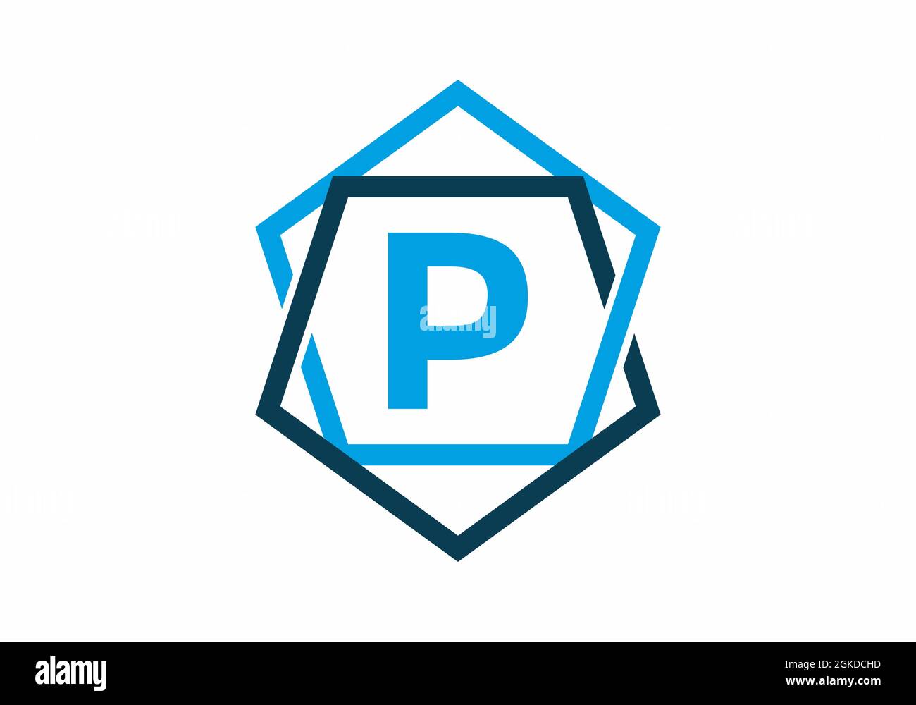 Blue color of initial letter P in pentagon frame design Stock Vector ...