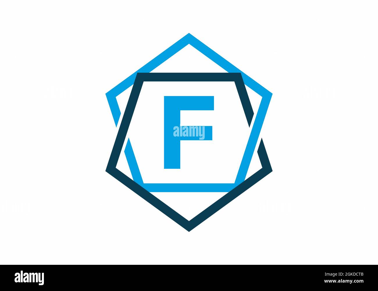 Blue color of initial letter F in pentagon frame design Stock Vector ...