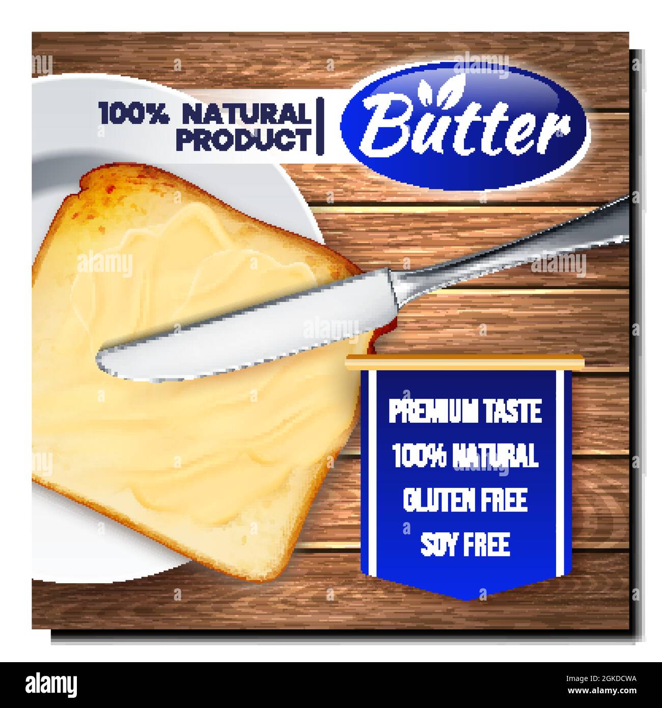 Butter Natural Product Promotional Banner Vector Stock Vector Image ...