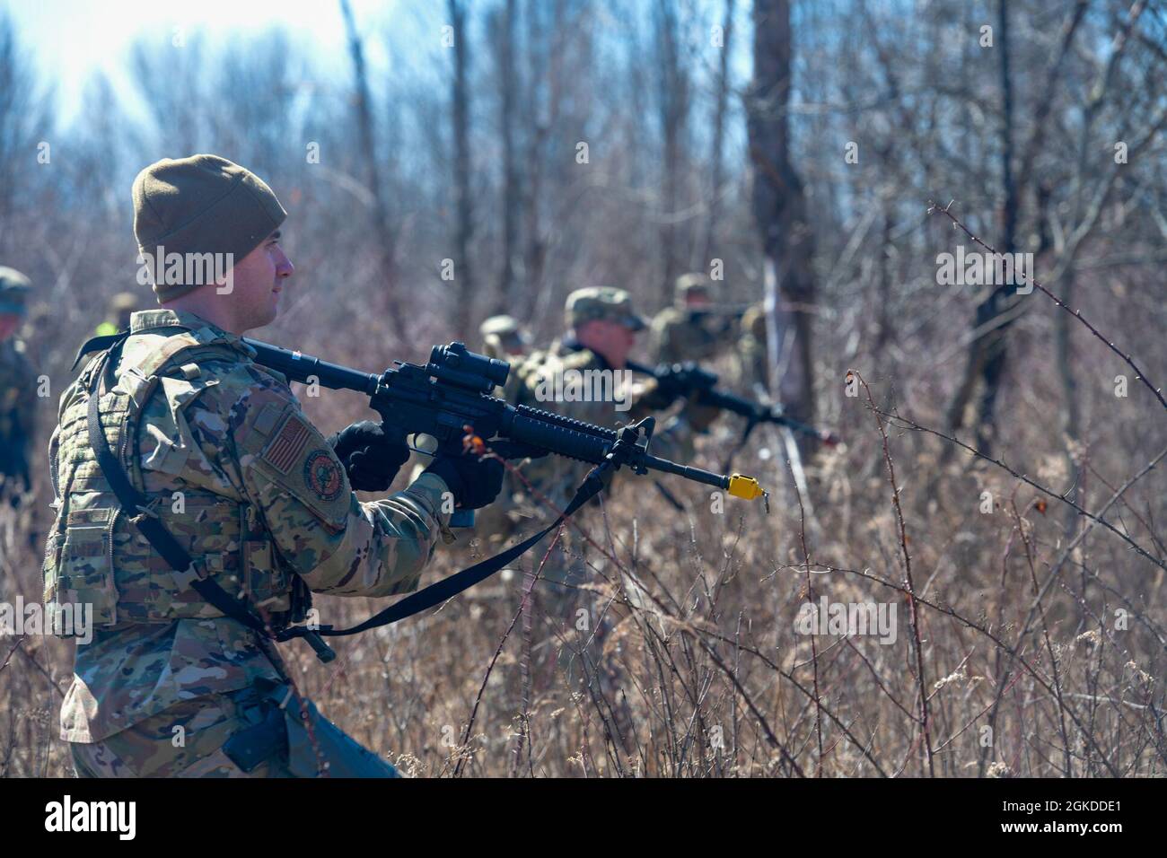 Master Sgt. Brian Cowles, a squad leader assigned to the 910th Security ...