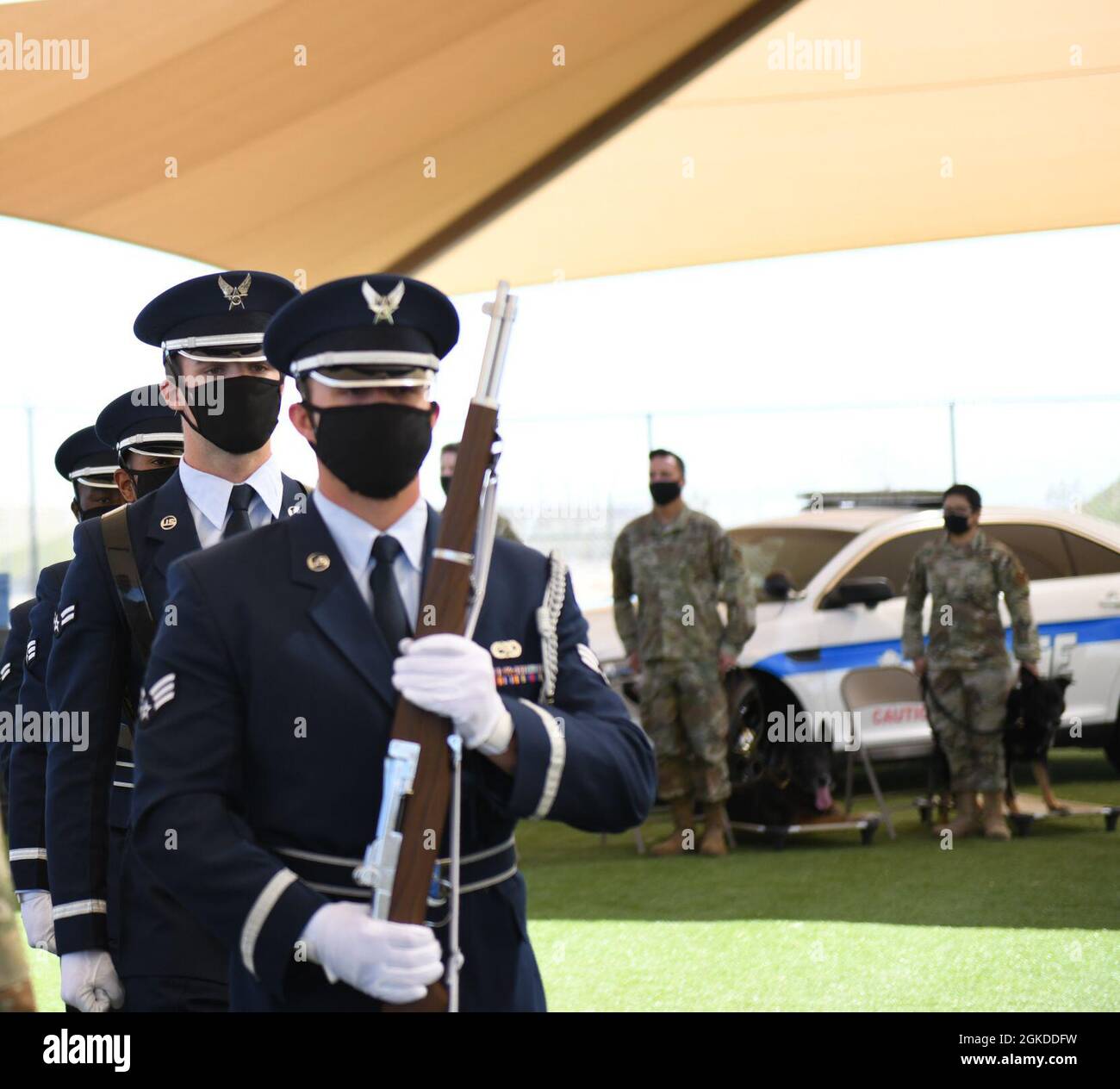 Airmen from the 56th Fighter Wing Honor Guard post the colors at a ...
