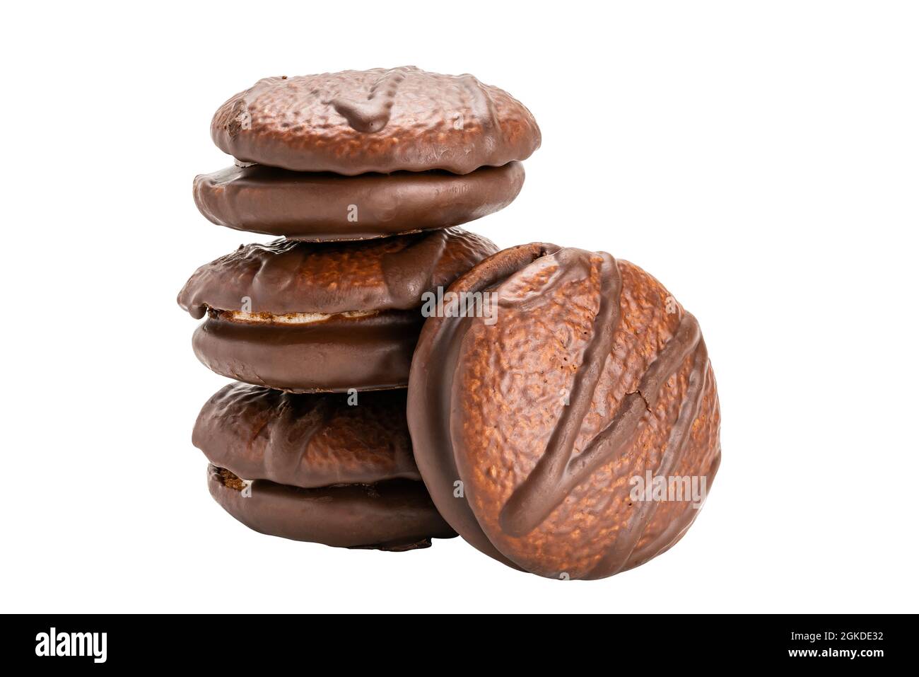 Stack of sweet cho co pie with marshmallow chocolate coated snack ...