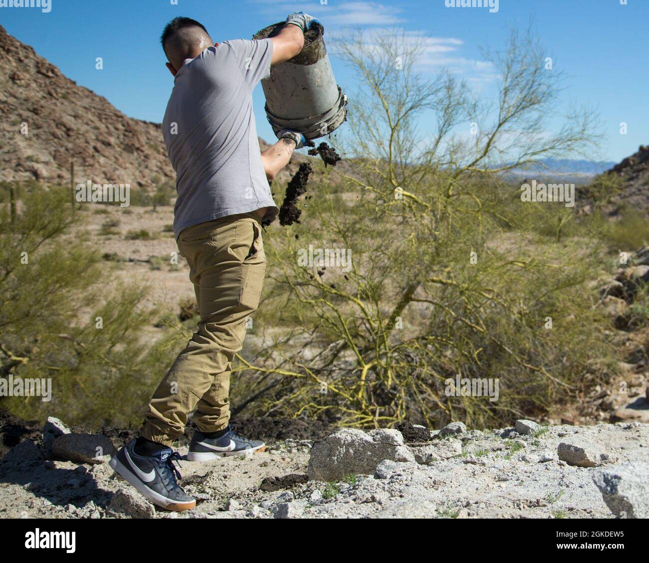 A U.S. Marine volunteer with the Single Marine Program (SMP) throws ...