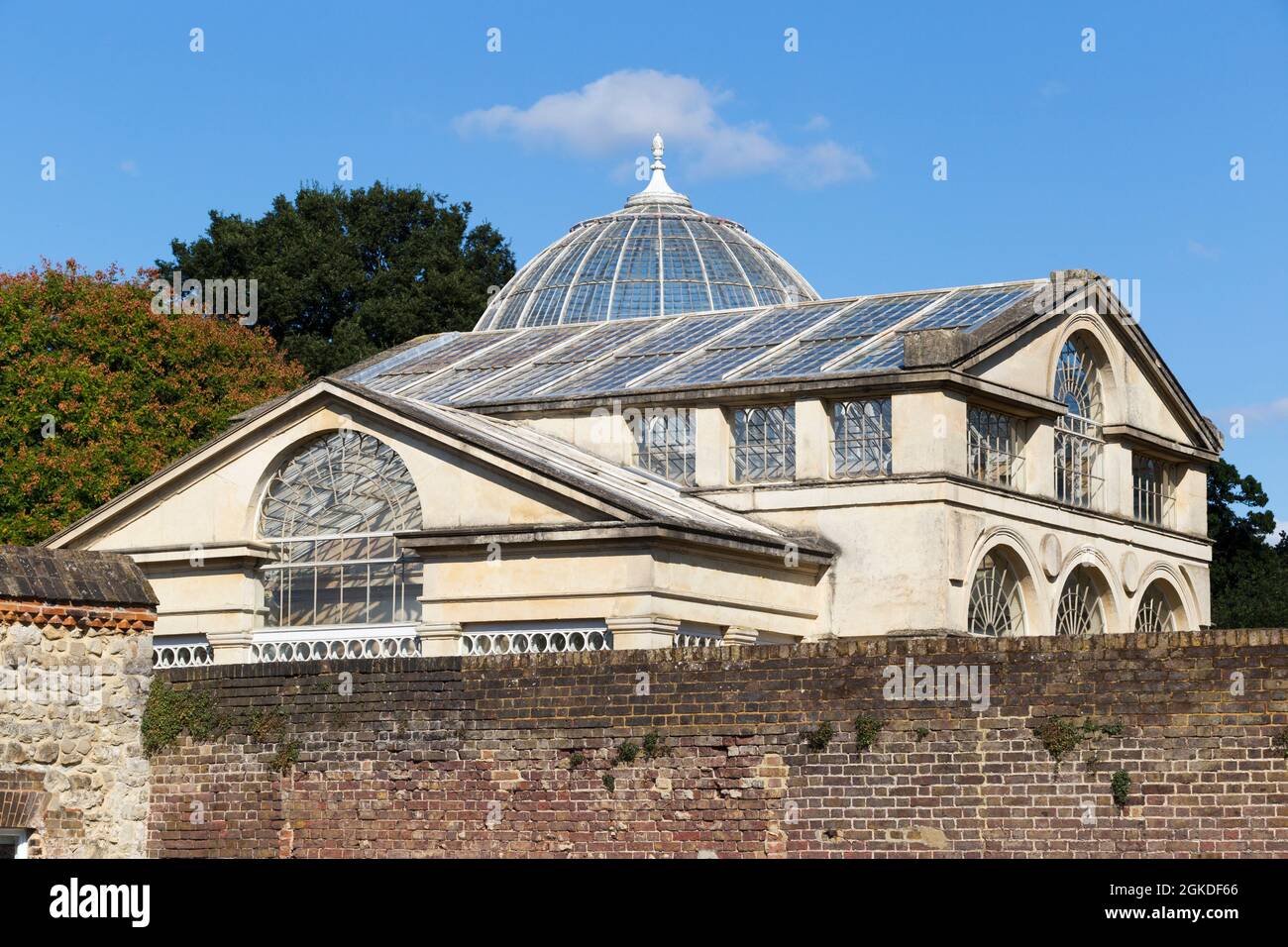 Part of Syon house estate buildings and top of the Great Conservatory ...